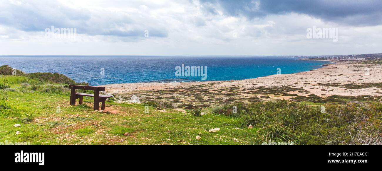 Stone bench coast in cyprus hi-res stock photography and images - Alamy