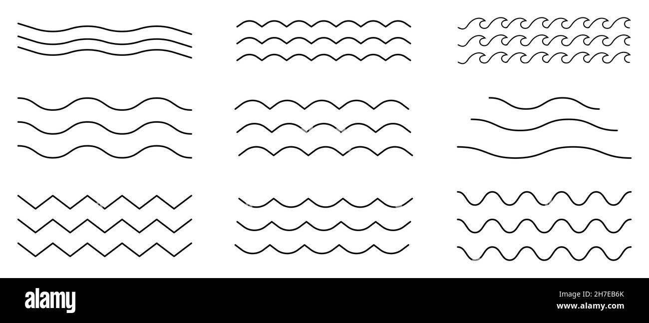Set of thin line waves icon. Line art wave pack logo. Can use for your ...