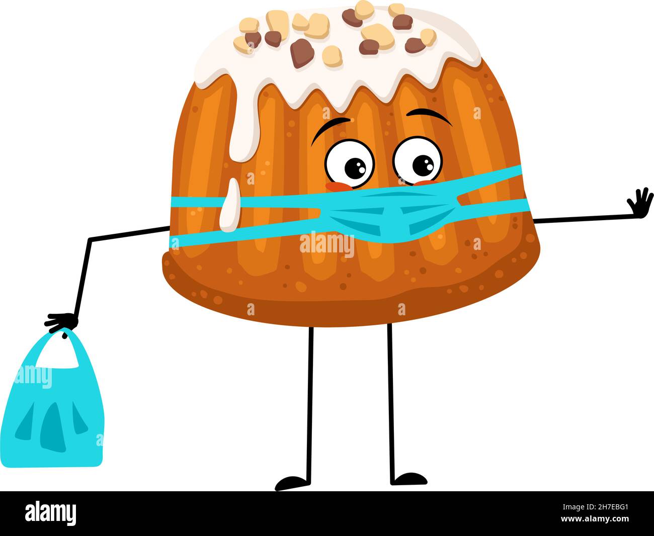 Cute glazed muffin character with sad emotions, face and mask keep ...