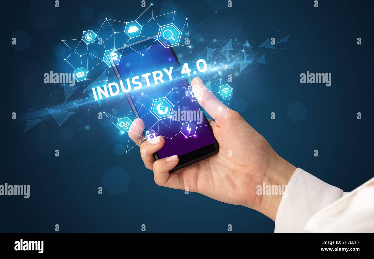 Hand using smartphone with technology concept Stock Photo - Alamy