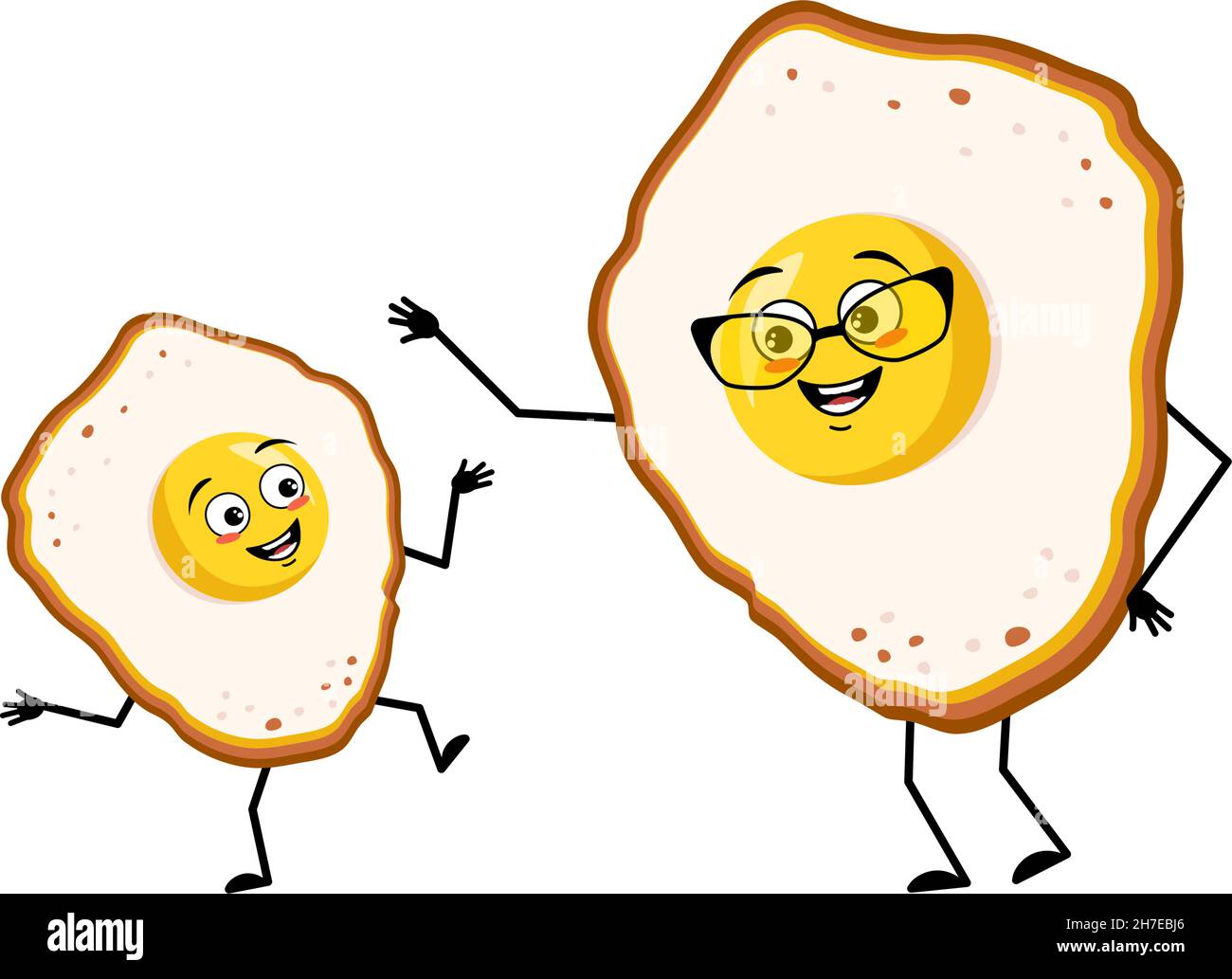 Cute character scrambled eggs with yolk and protein, with joyful ...