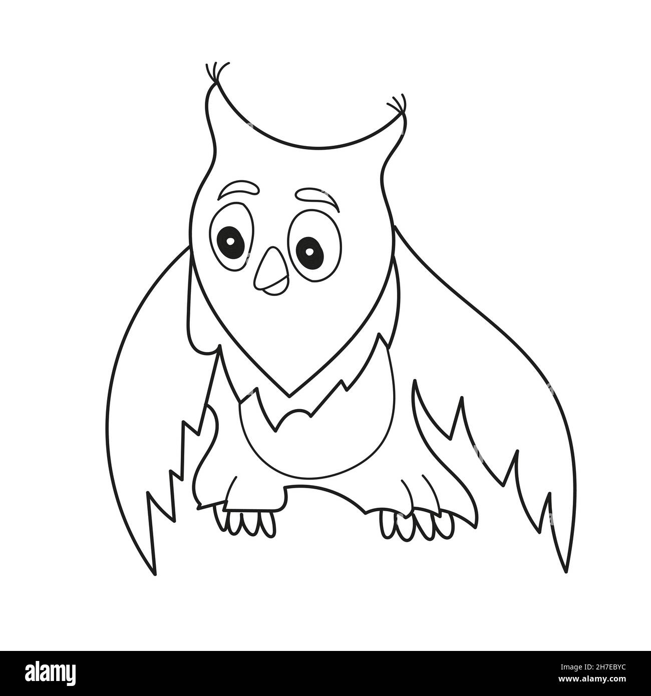 Simple coloring page. Colorless funny cartoon owl. Vector illustration ...