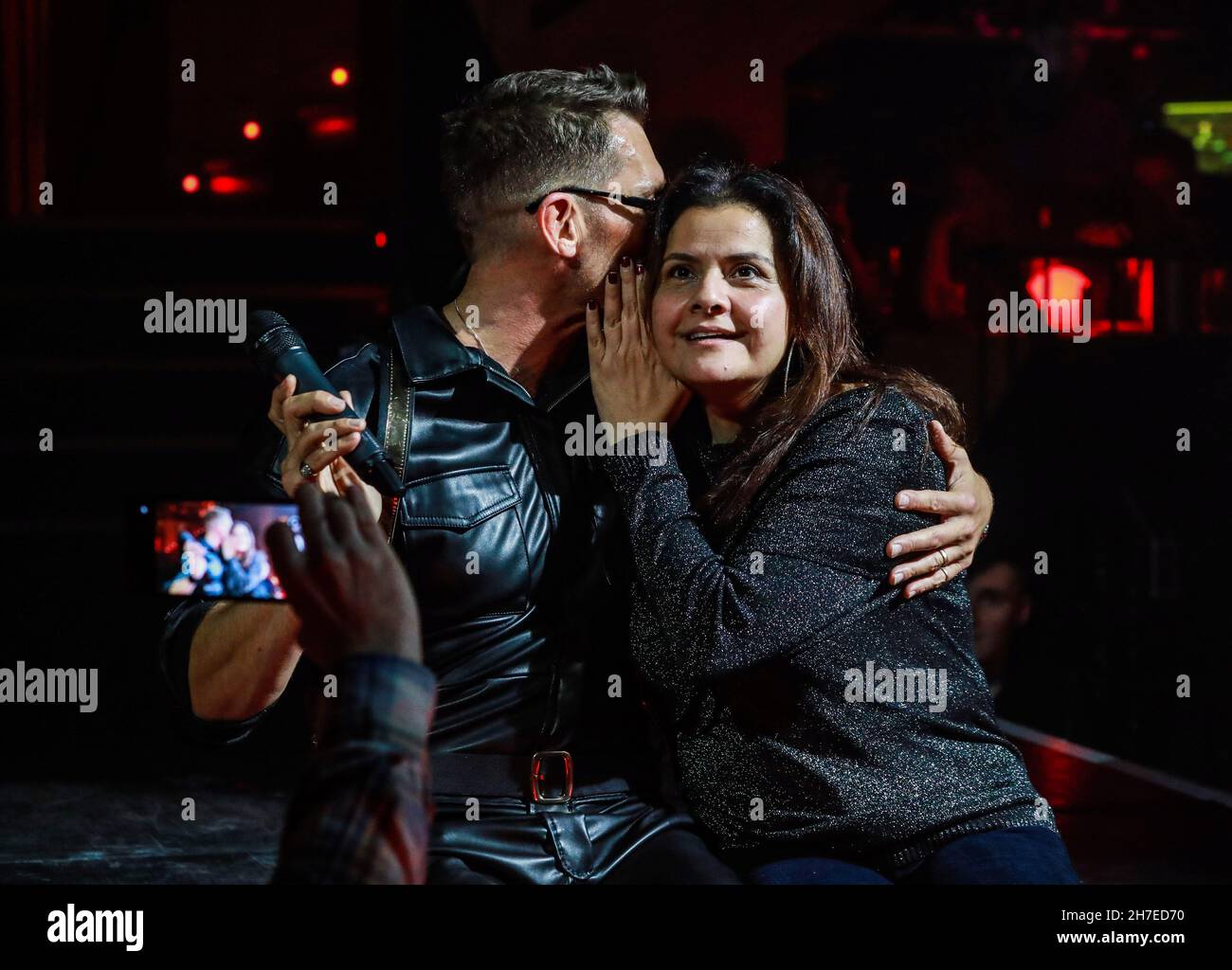 John Partridge seen on stage with Nina Wadia at Proud Embankment for the Cabaret All Stars show ...