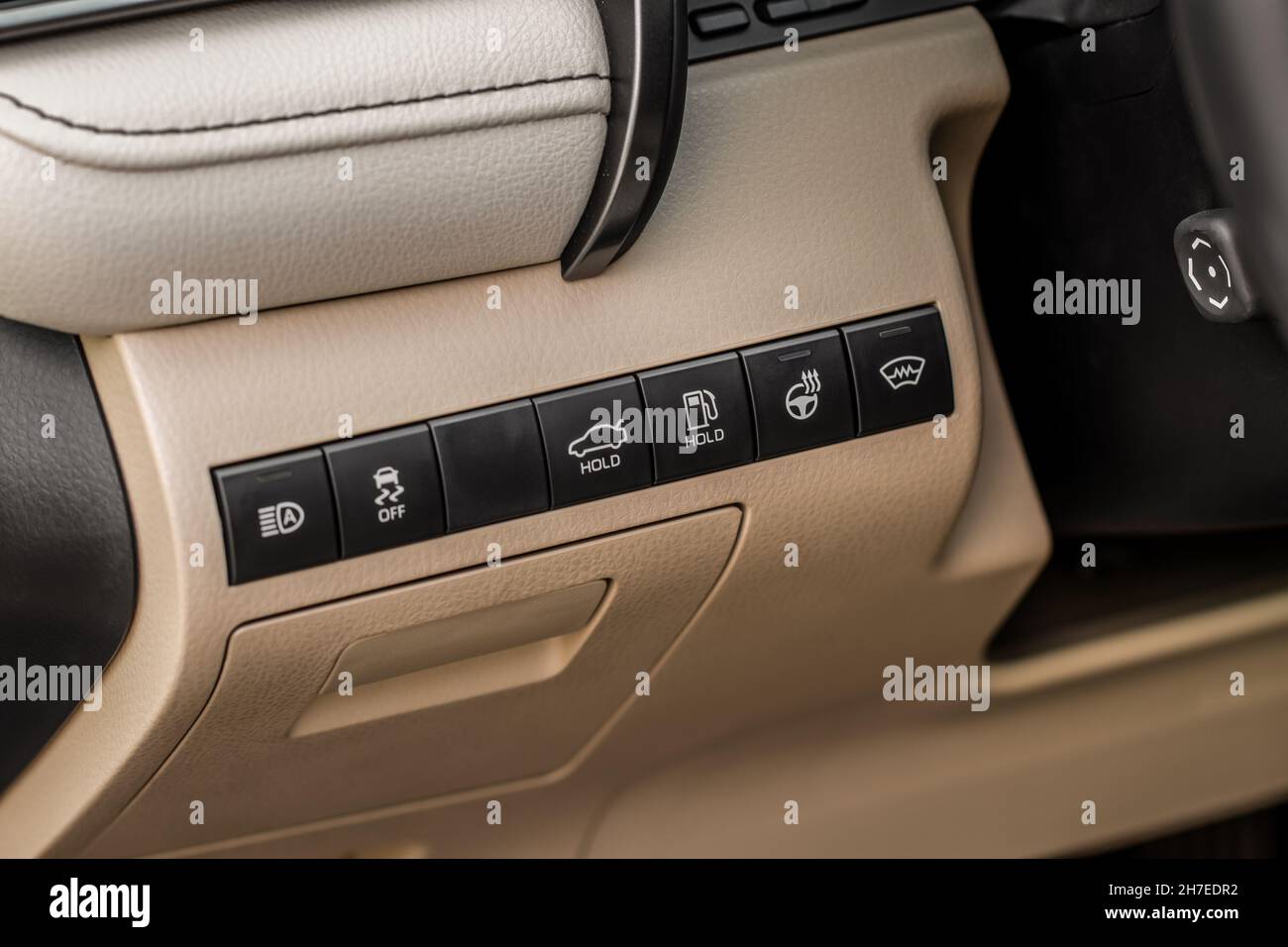 Close up view of modern car electronic safety systems control panel ...