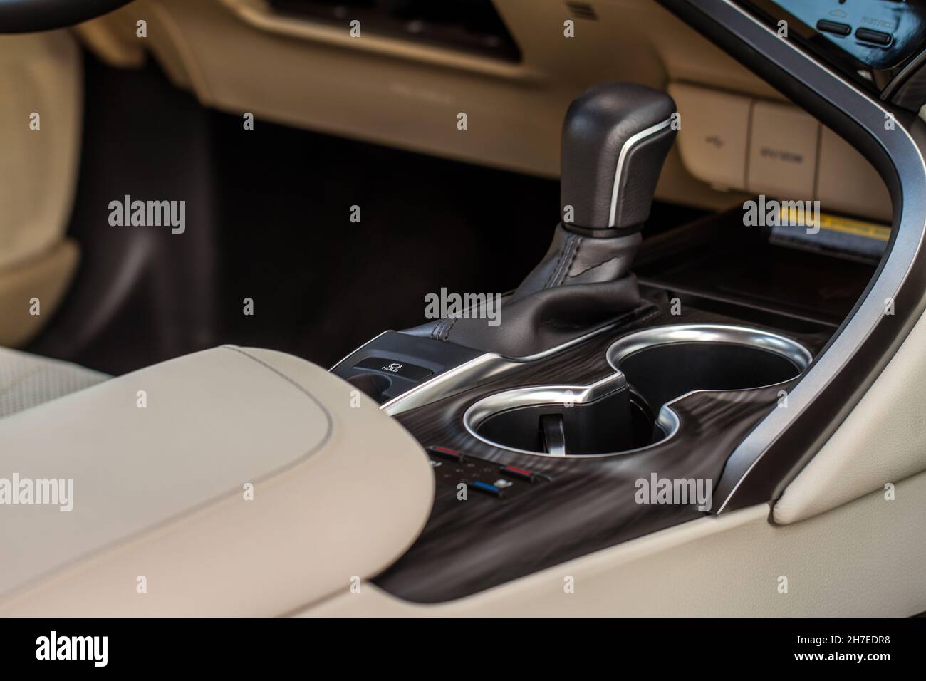 Modern automatic gearbox. Close up of the gearbox transmission handle ...