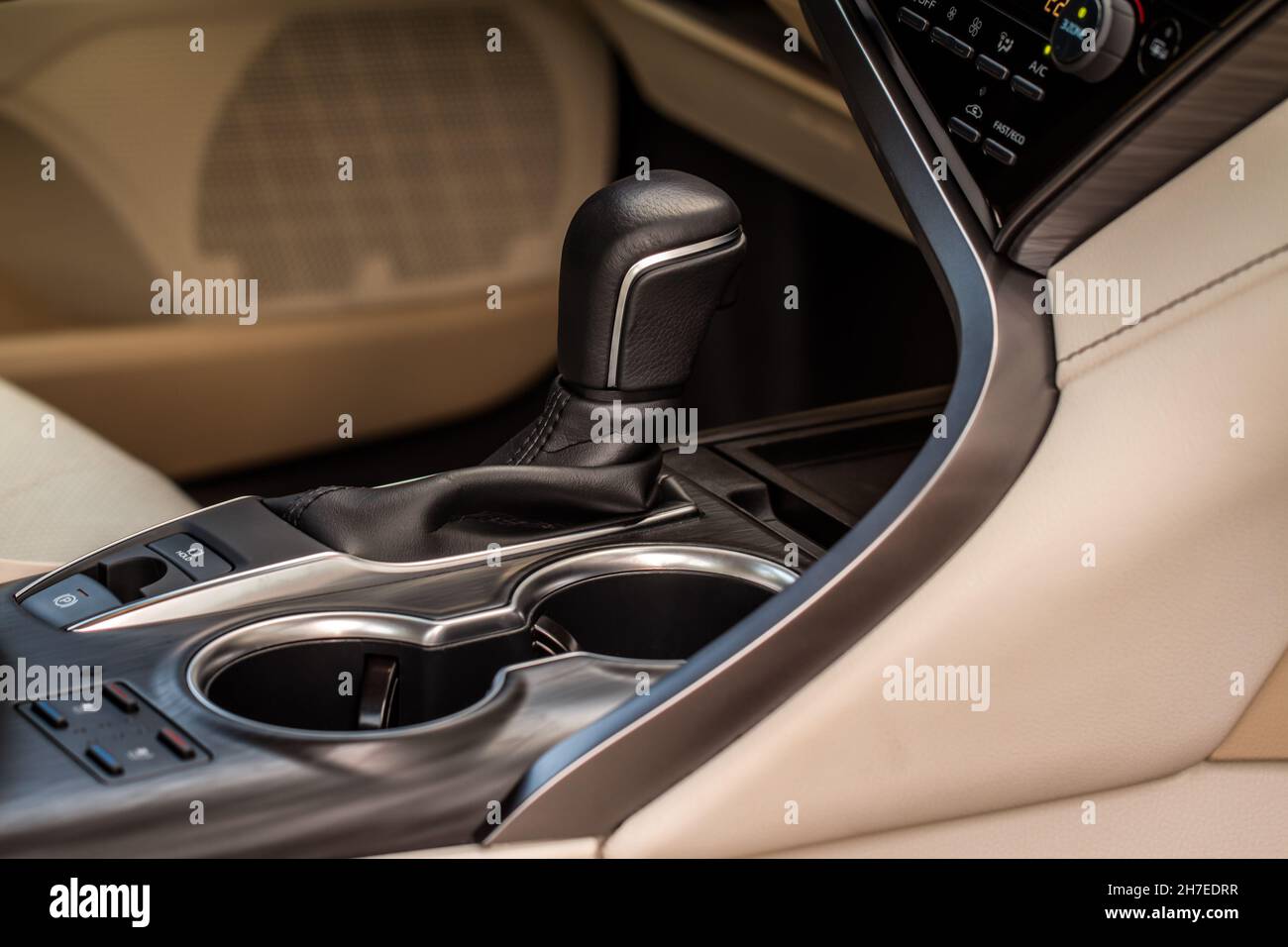 Modern automatic gearbox. Close up of the gearbox transmission handle ...