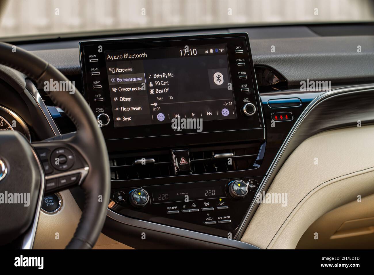 Modern car media display in the interior of the car. Touchscreen ...