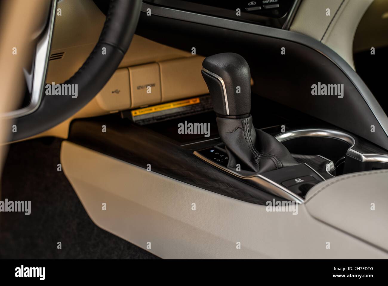 Modern automatic gearbox. Close up of the gearbox transmission handle ...