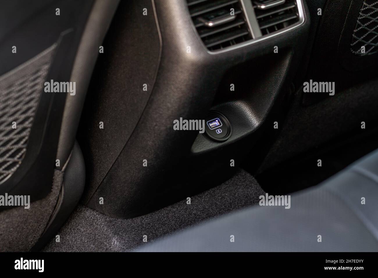 Car USB port in the car for connecting device. Power output of usb ...