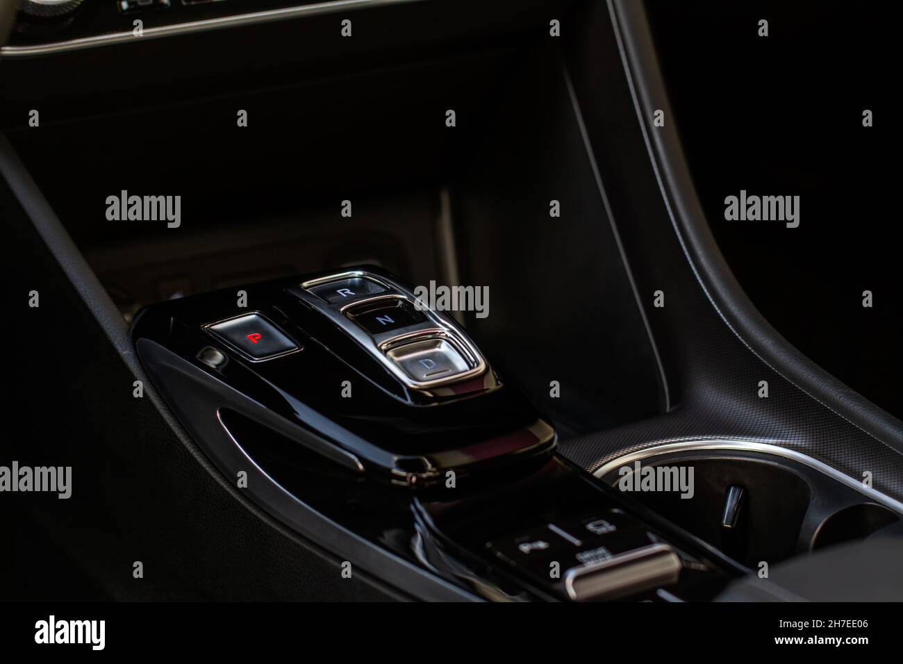 Modern car automatic gearbox. Gearbox control buttons. Gear selector ...