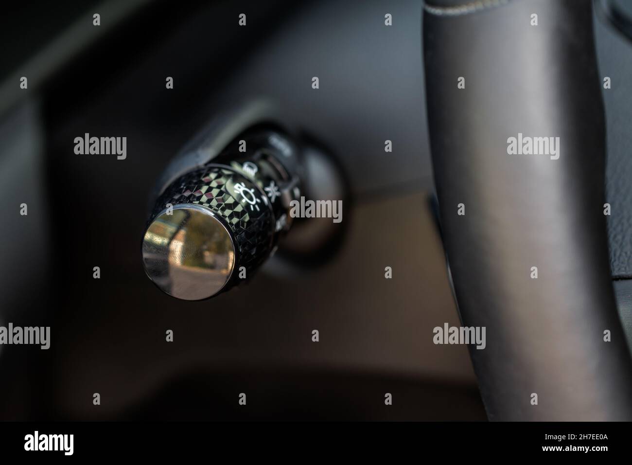 Light switch control. Close up of car light switch and control. Modern ...