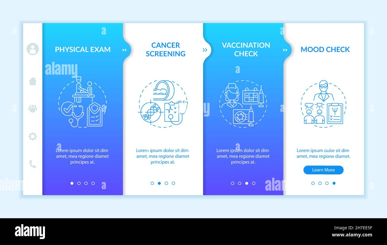 Physical examination components onboarding vector template Stock Vector ...