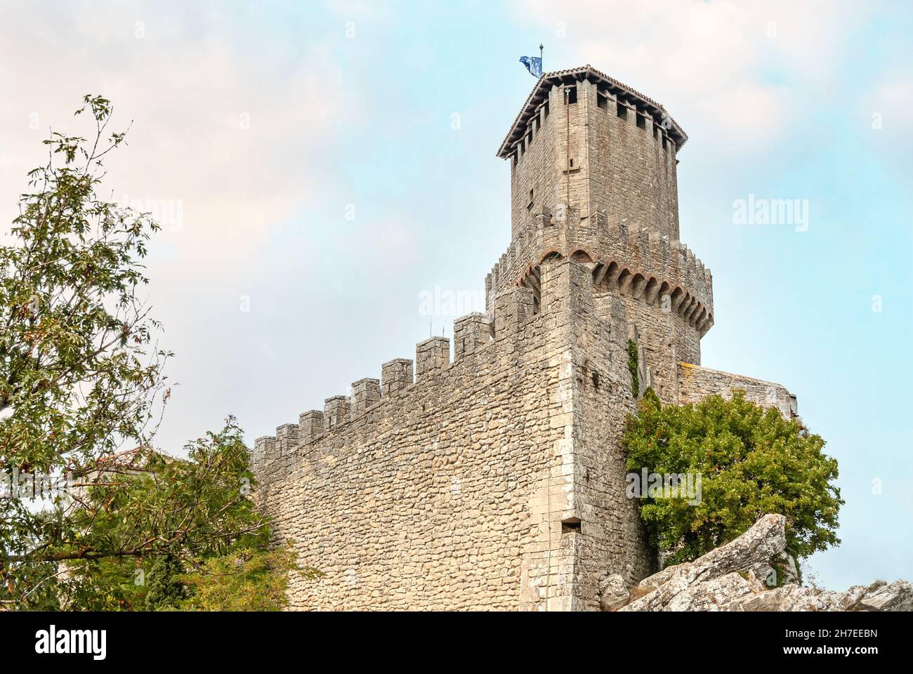 La Guaita Tower, the oldest of the three towers at the summit of Monte ...