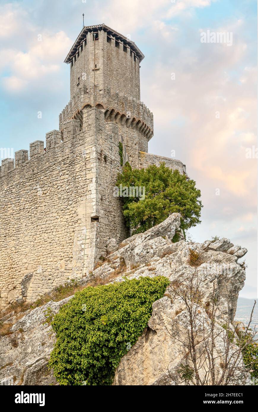 La Guaita Tower, the oldest of the three towers at the summit of Monte ...