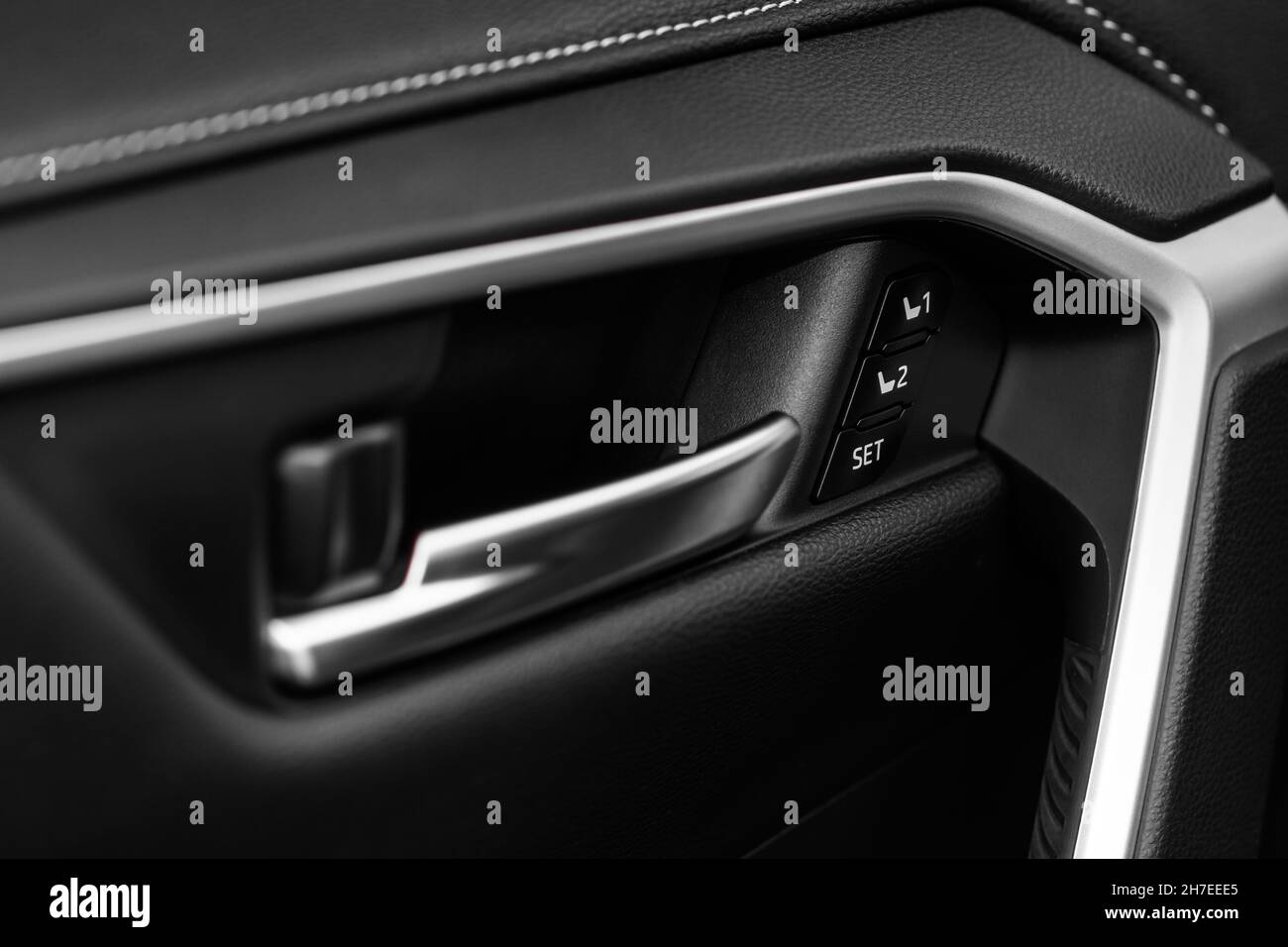 Electric car seat adjustment control panel close up view. Adjustable ...