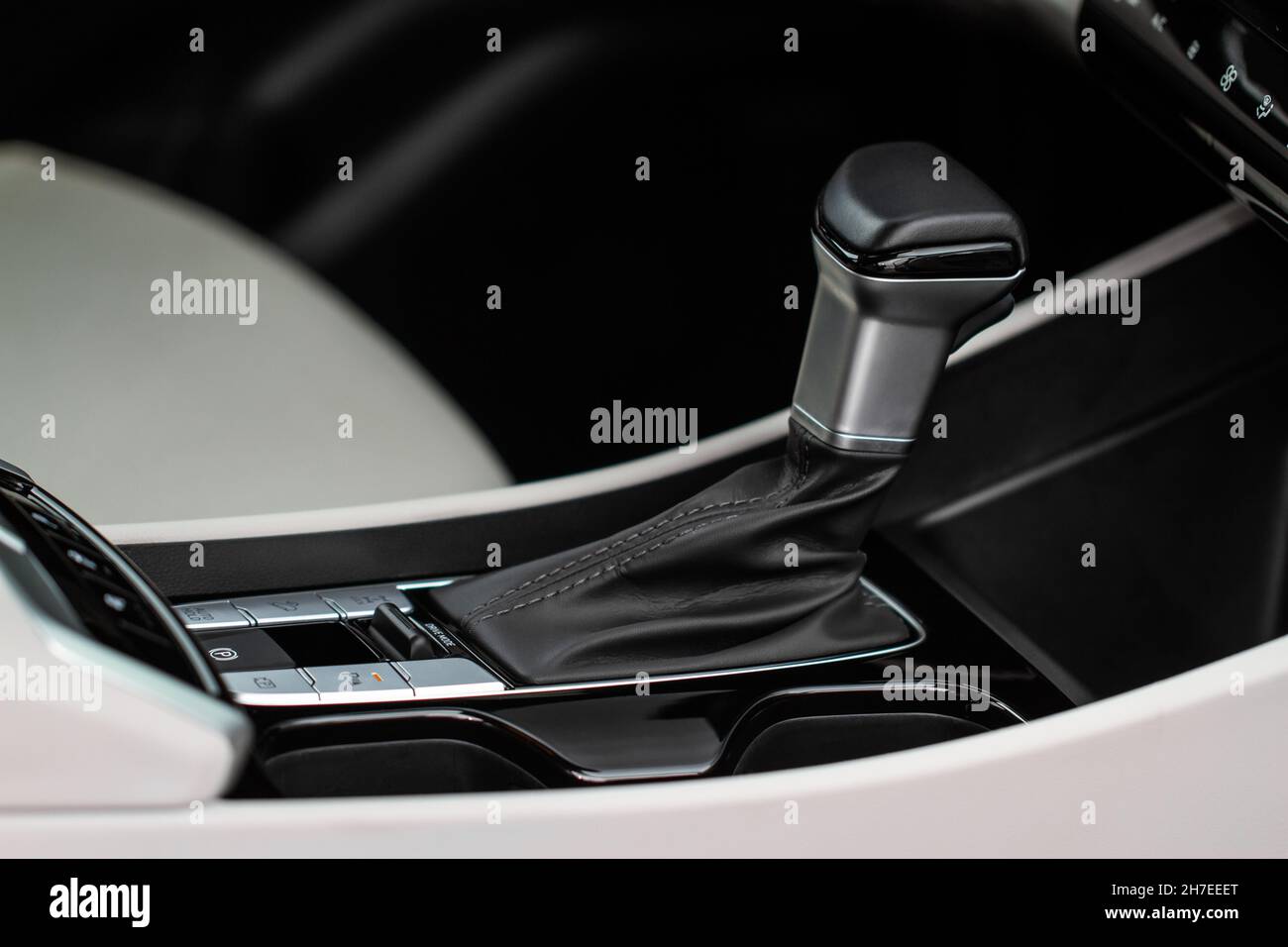 Modern automatic gearbox. Close up of the gearbox transmission handle ...
