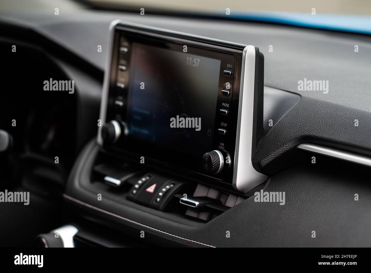 Modern car media display in the interior of the car. Touchscreen ...
