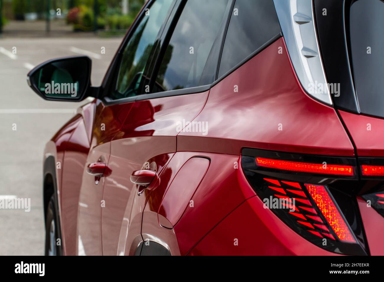 Modern rear light of a car. Brake light and arrow of large suv. Rear ...