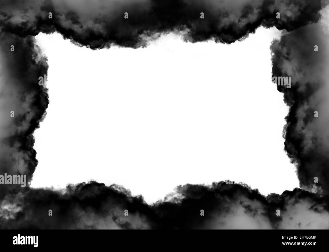 Black cloud shaped smoky frame isolated over white background for ...