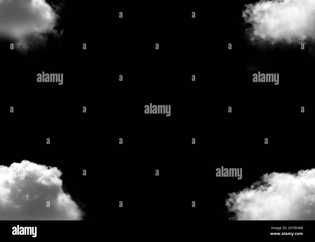 White clouds frame template isolated over black background, realistic ...