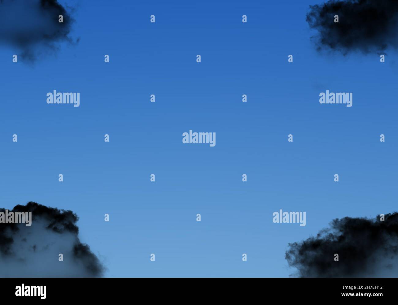 Black clouds frame template isolated over blue background, realistic ...
