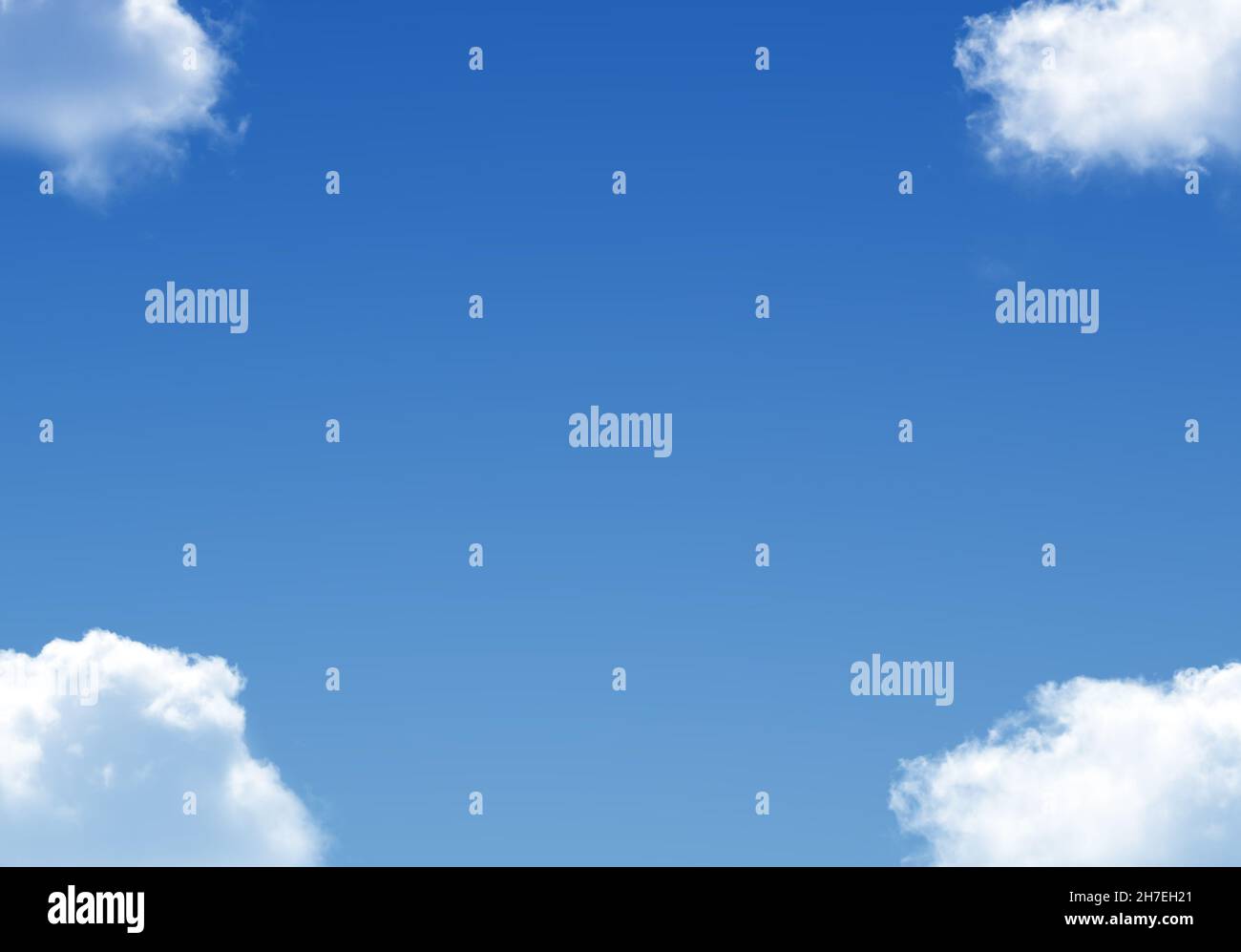 White clouds frame template isolated over blue background, realistic ...