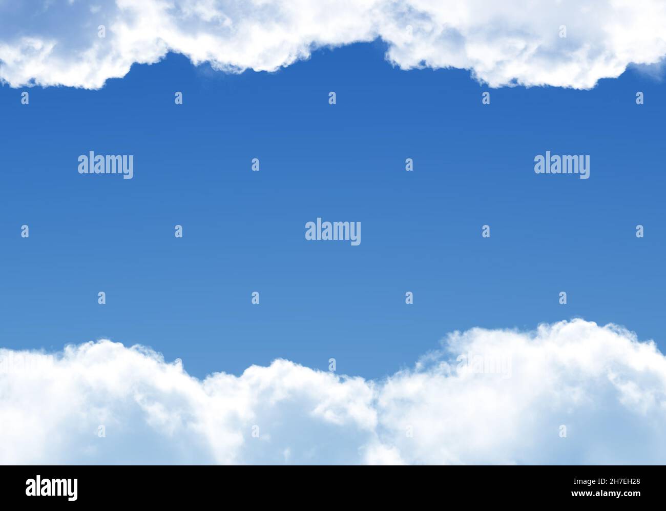 White clouds frame template isolated over blue background, realistic ...