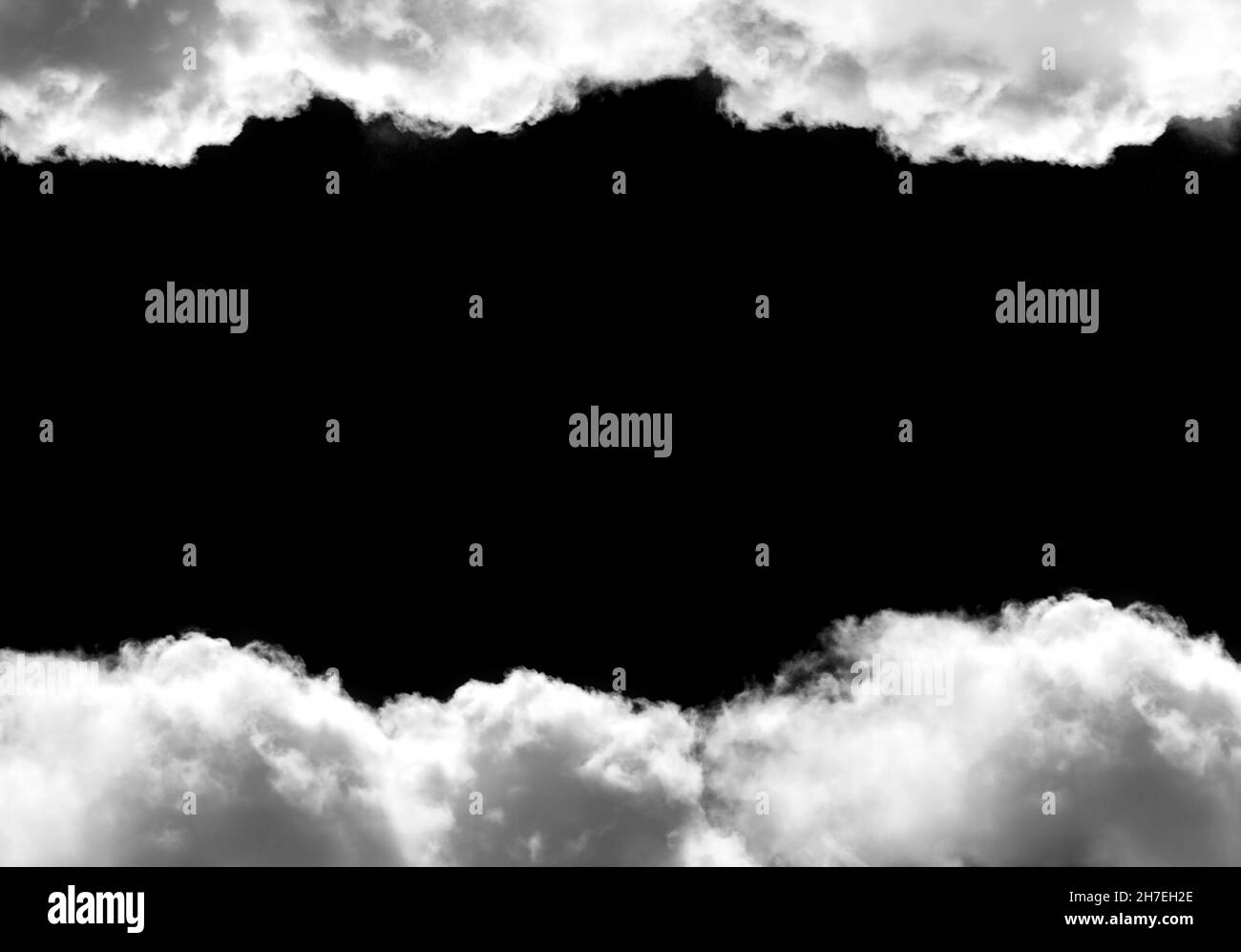 White clouds frame template isolated over black background, realistic ...