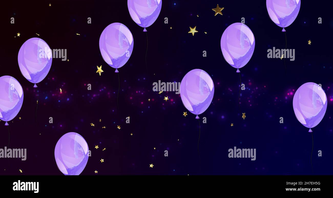 Image of stars floating over balloons on black background Stock Photo ...