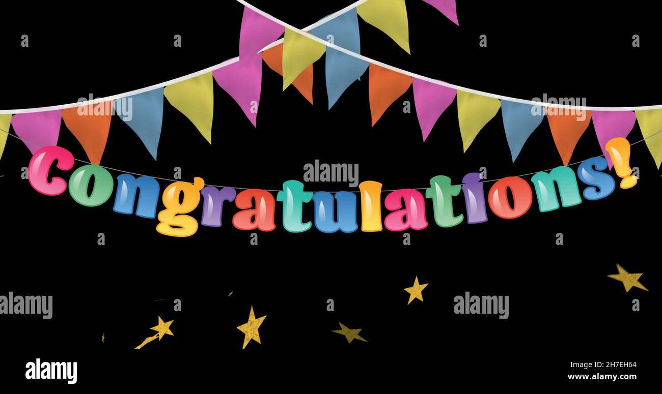 Image of congratulations text with decorations and stars on black ...