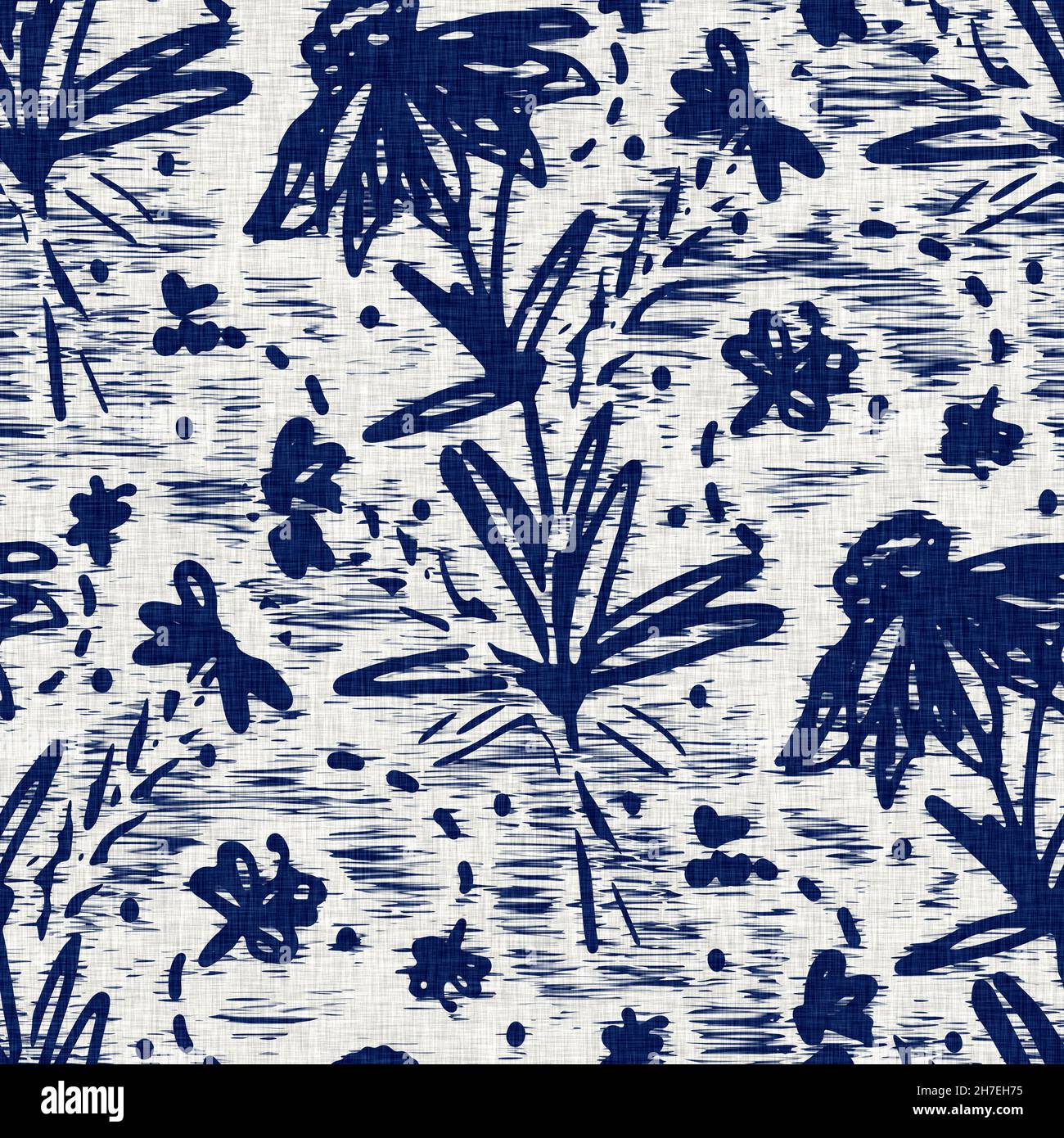 Indigo dyed fabric flower pattern texture. Seamless textile fashion ...