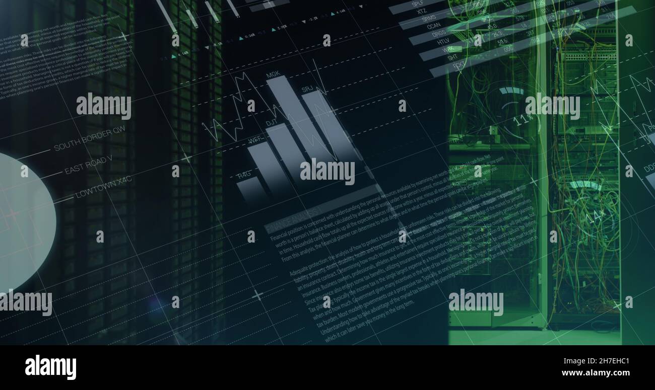 Image of data processing and statistics recording over green lights of ...