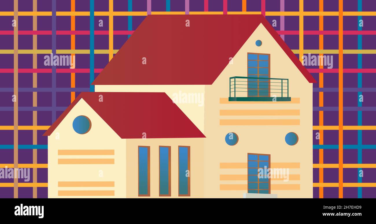Image of illustration of family house on colourful grid background ...