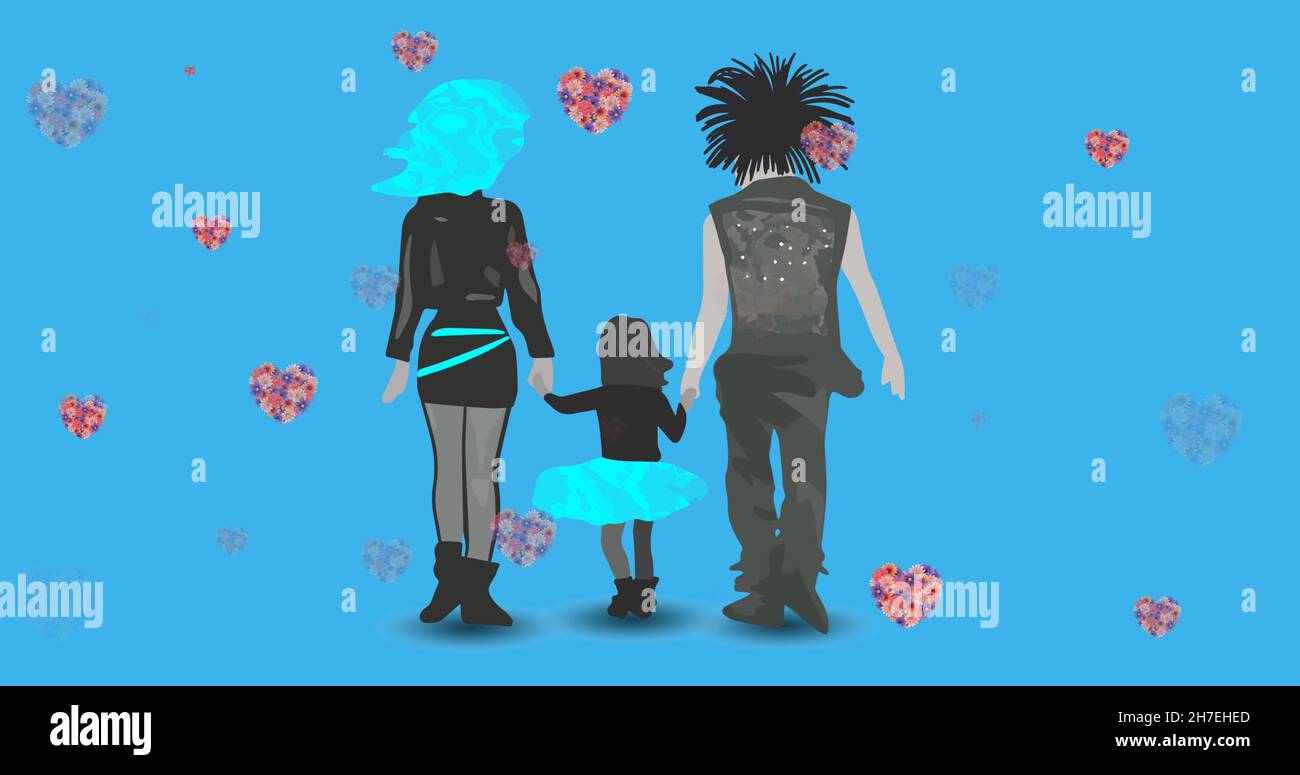 Image of illustration of punk parents holding hands with daughter, with ...