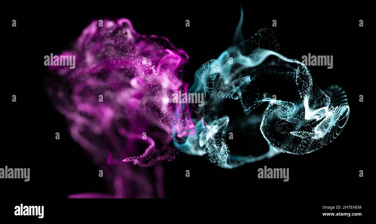Image of pink and blue particles moving on black background Stock Photo ...