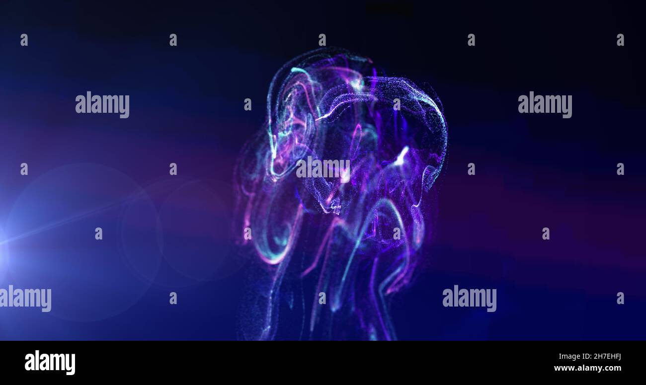 Image of pink and blue particle cloud and light moving on black ...