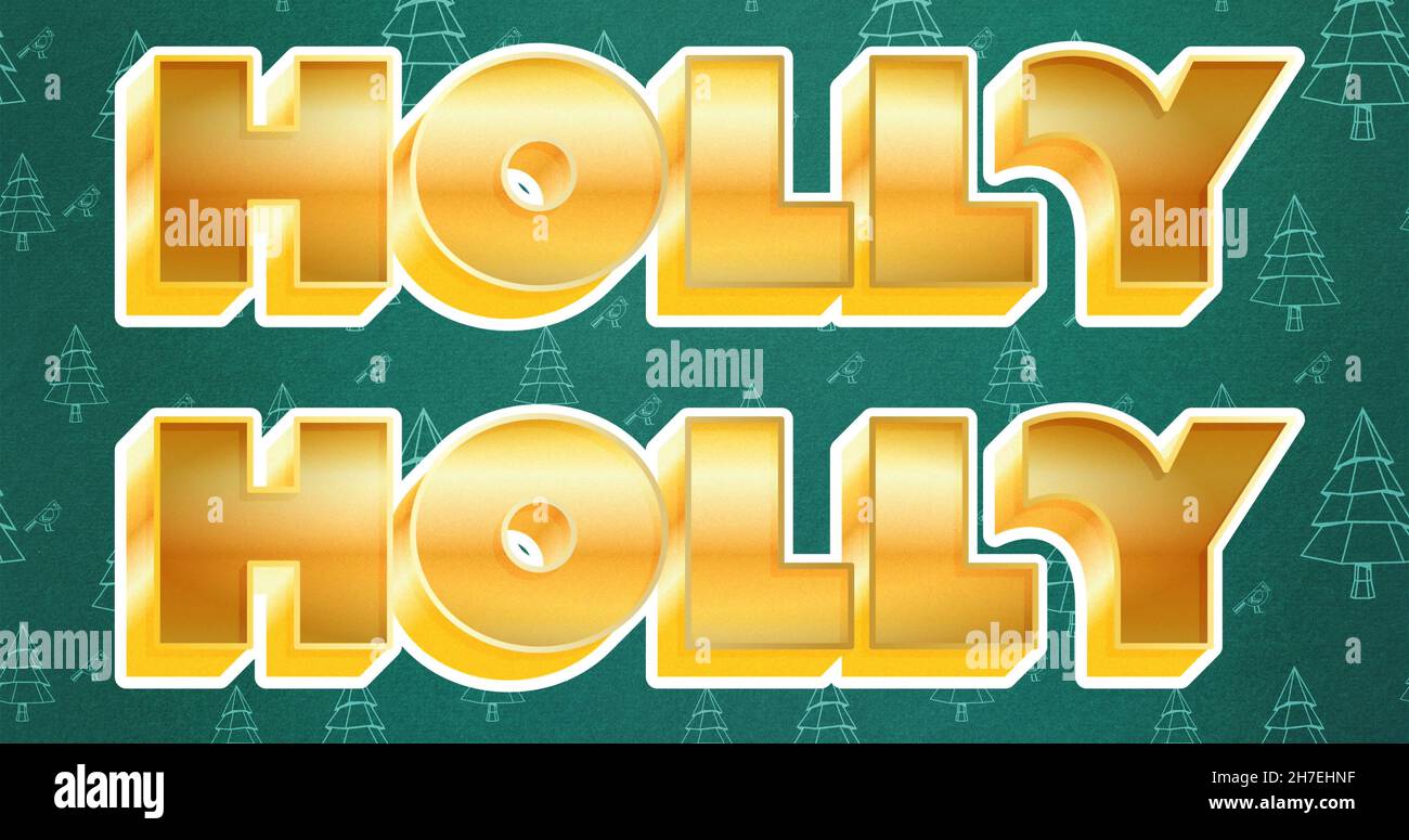 Image of holly text in repetition at christmas on gray background Stock ...