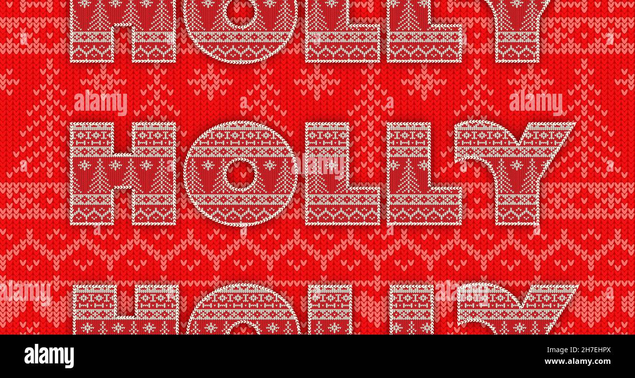 Image of holly text in repetition at christmas on red background Stock ...