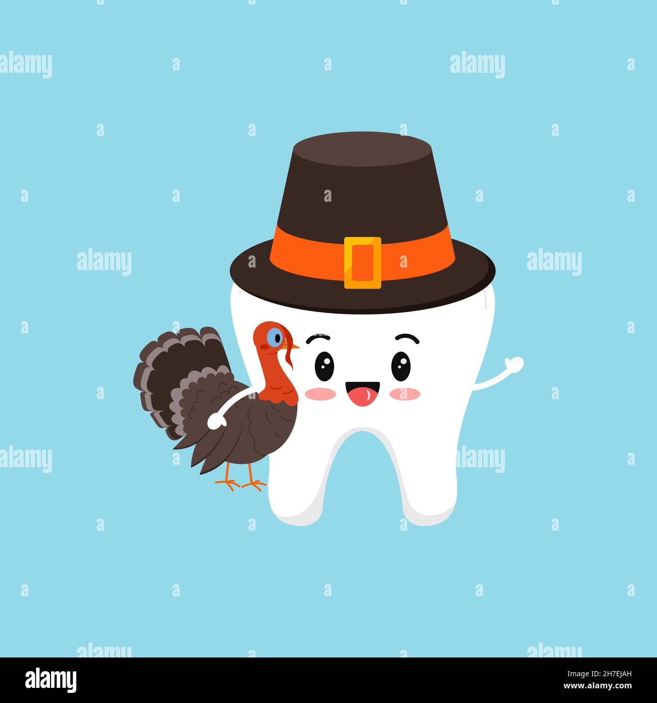 Thanksgiving tooth boy in pilgrim hat with turkey in hand Stock Vector ...