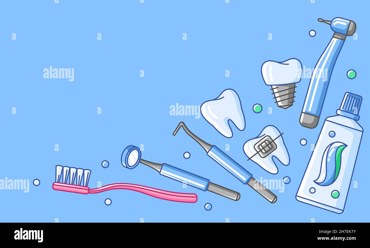 Medical card with dental equipment icons. Dentistry and health care ...