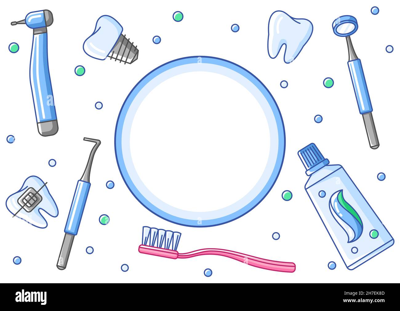 Medical card with dental equipment icons. Dentistry and health care ...