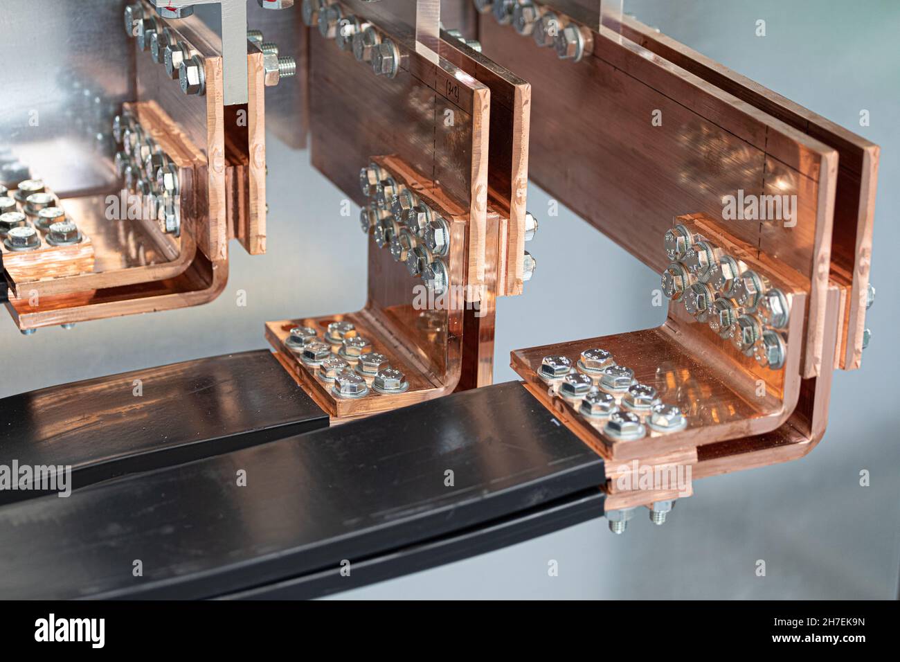 Electrical connection made of high-voltage copper bars Stock Photo - Alamy