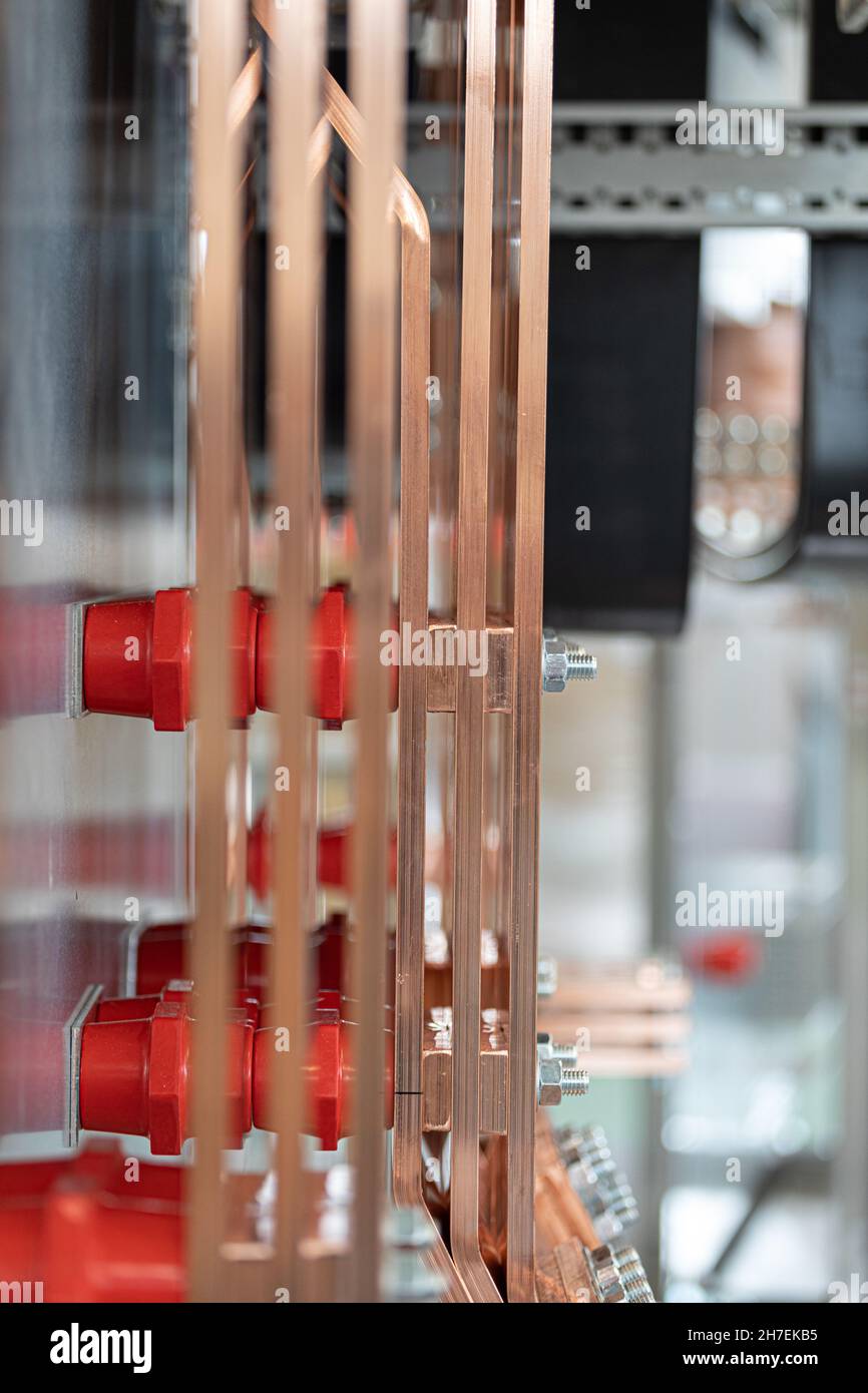 Electrical connection made of high-voltage copper bars Stock Photo - Alamy
