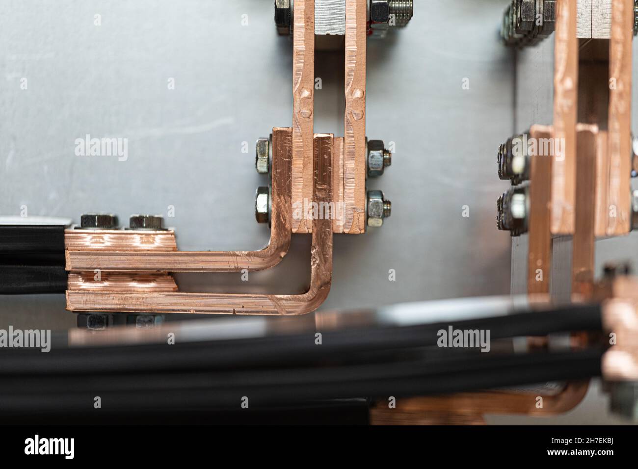 Electrical connection made of high-voltage copper bars Stock Photo - Alamy
