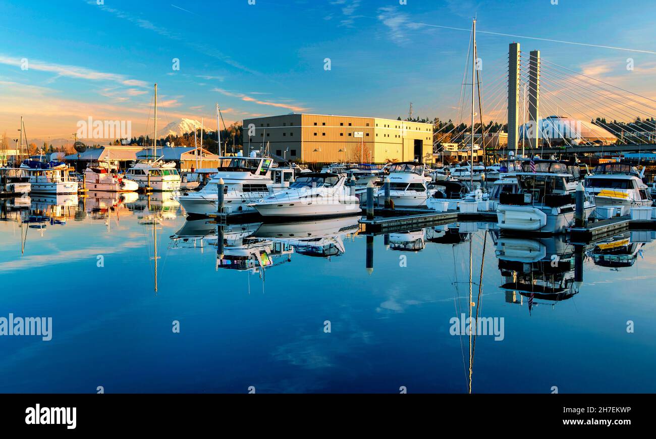 Tacoma Waterfront at Sunset, Tacoma, Pierce County, Washington Stock ...