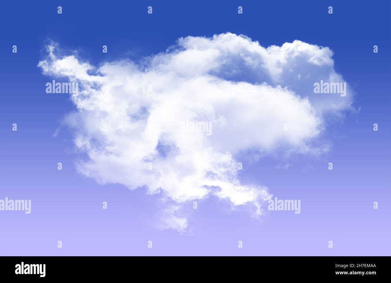Single white cloud shape isolated over blue background, realistic round ...