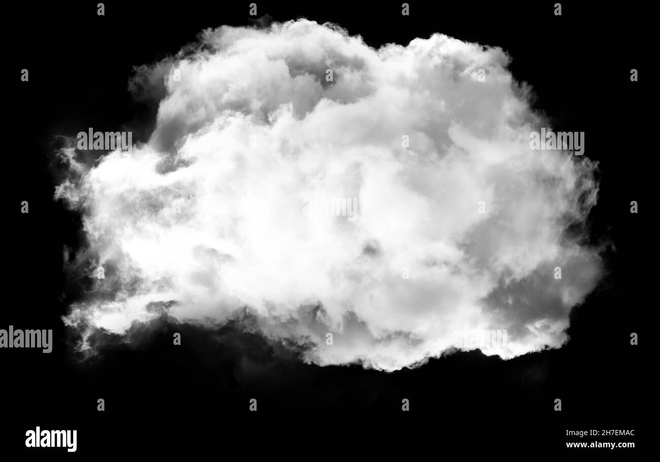 Single white cloud shape isolated over black background, realistic ...