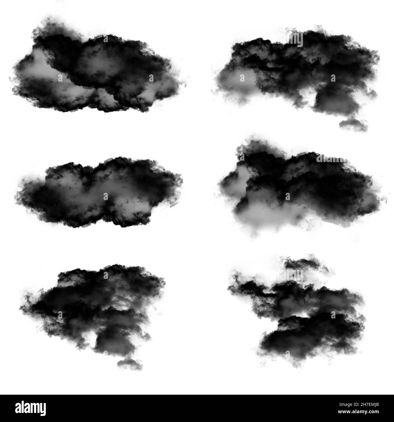 Black clouds of smoke isolated over white background 3D illustration ...
