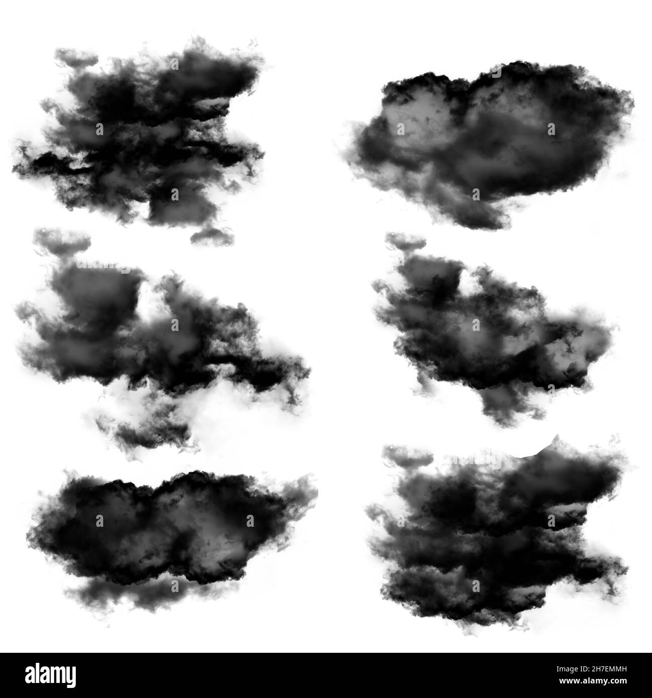 Black clouds of smoke isolated over white background 3D illustration ...