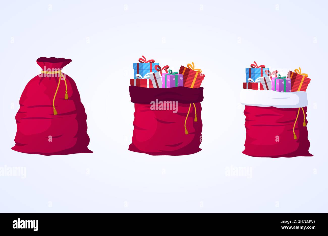 Santa Bag With Gifts Set, Cartoon Christmas Sack Full of Gifts ...